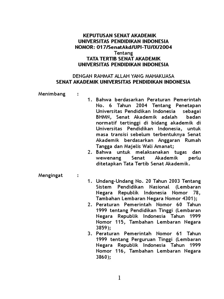 2-Sk Tata Tertib Senat Akademik Upi | PDF