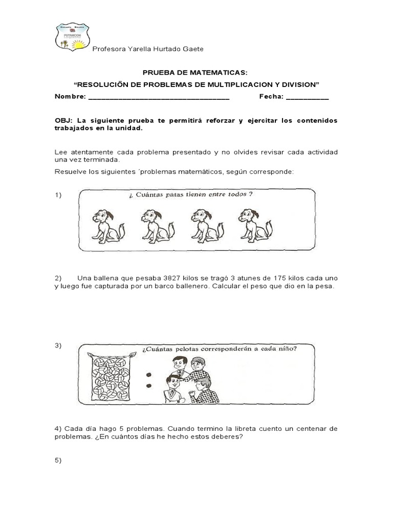 Prueba: Problemas de Multiplicación y División | PDF | Métodos y ...