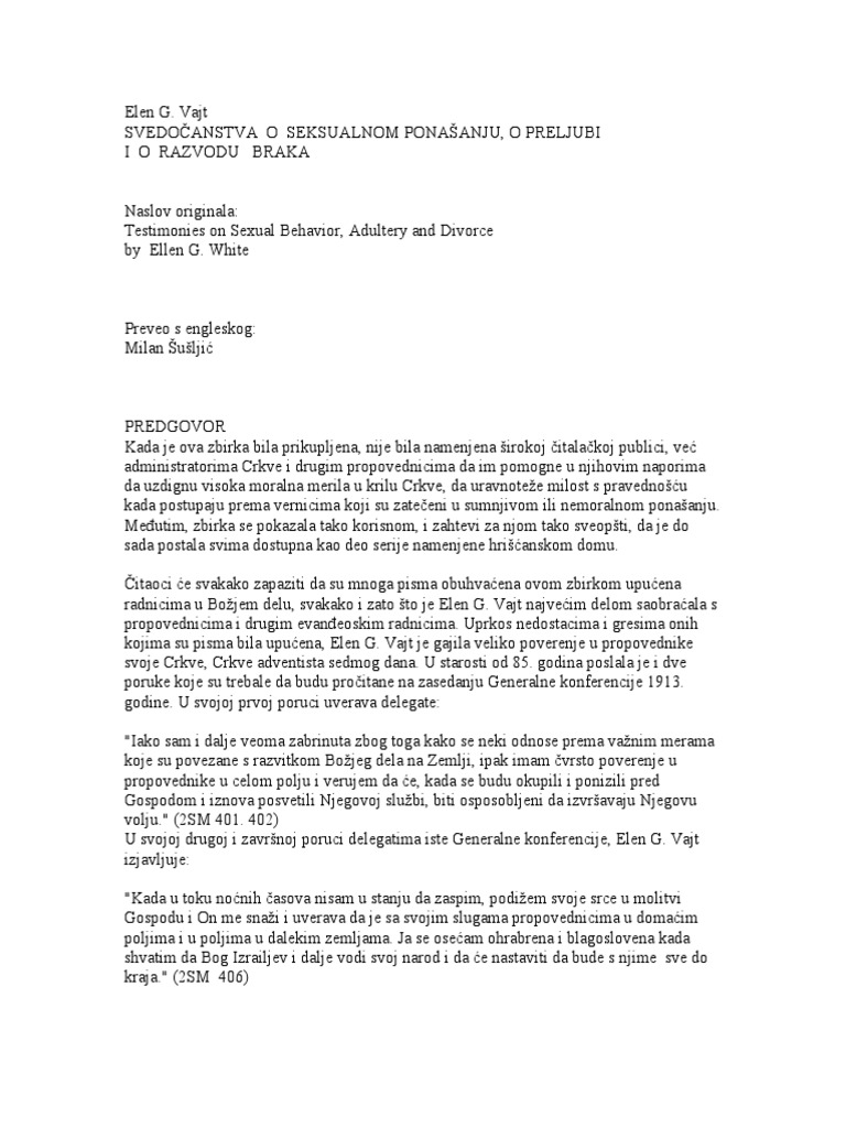 Svedocanstva o Seksualnom Ponasanju o Preljubi I Razvodu Braka | PDF