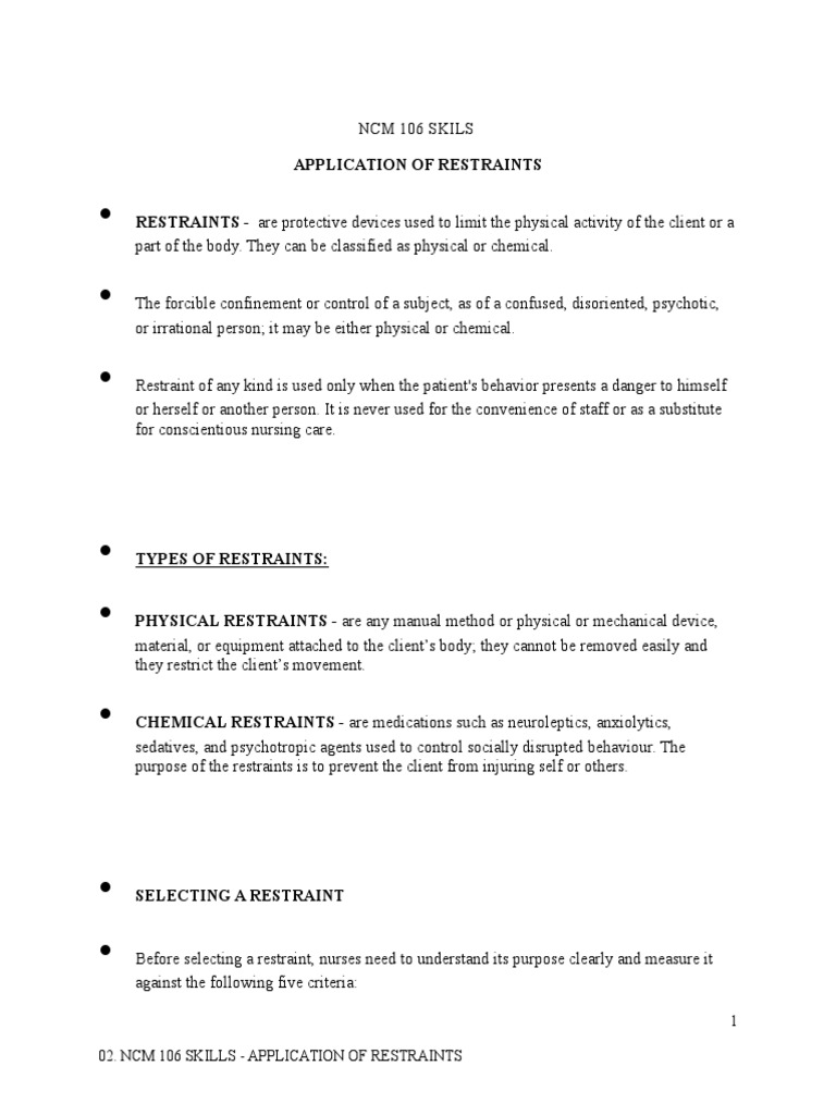 Restraint Application Guidelines in Nursing | PDF | Knot | Major Trauma