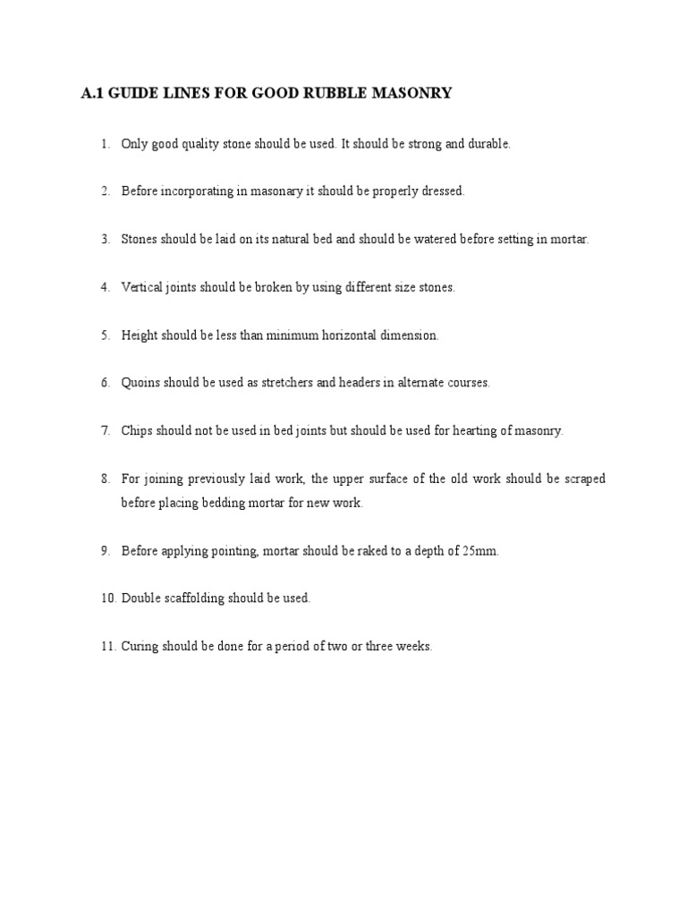 A.1 Guide Lines For Good Rubble Masonry | PDF