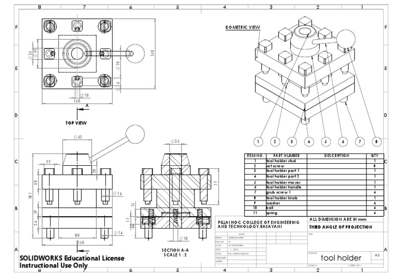 Tool Holder: SOLIDWORKS Educational License Instructional Use Only | PDF