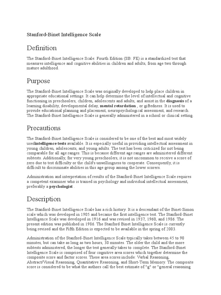Stanford Binet Intelligence | PDF | Test (Assessment) | Action (Philosophy)