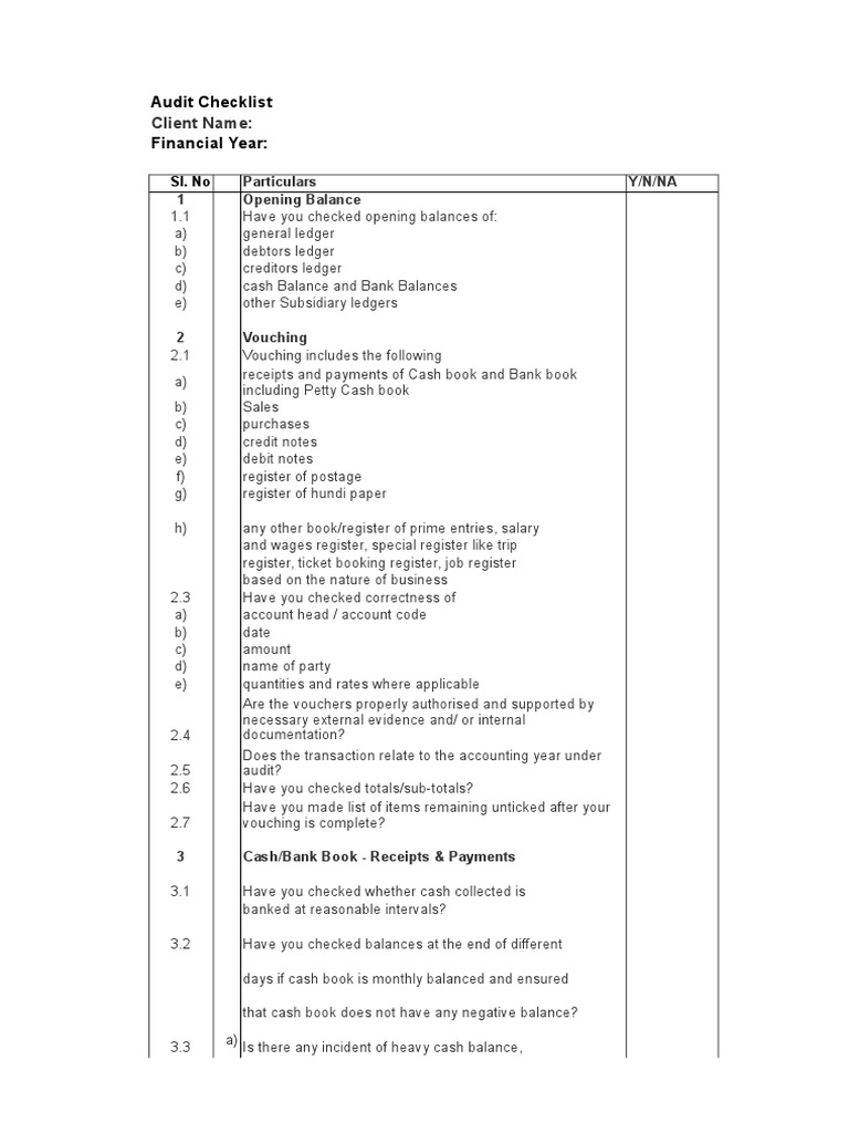 Audit Check List | Bookkeeping | Cheque