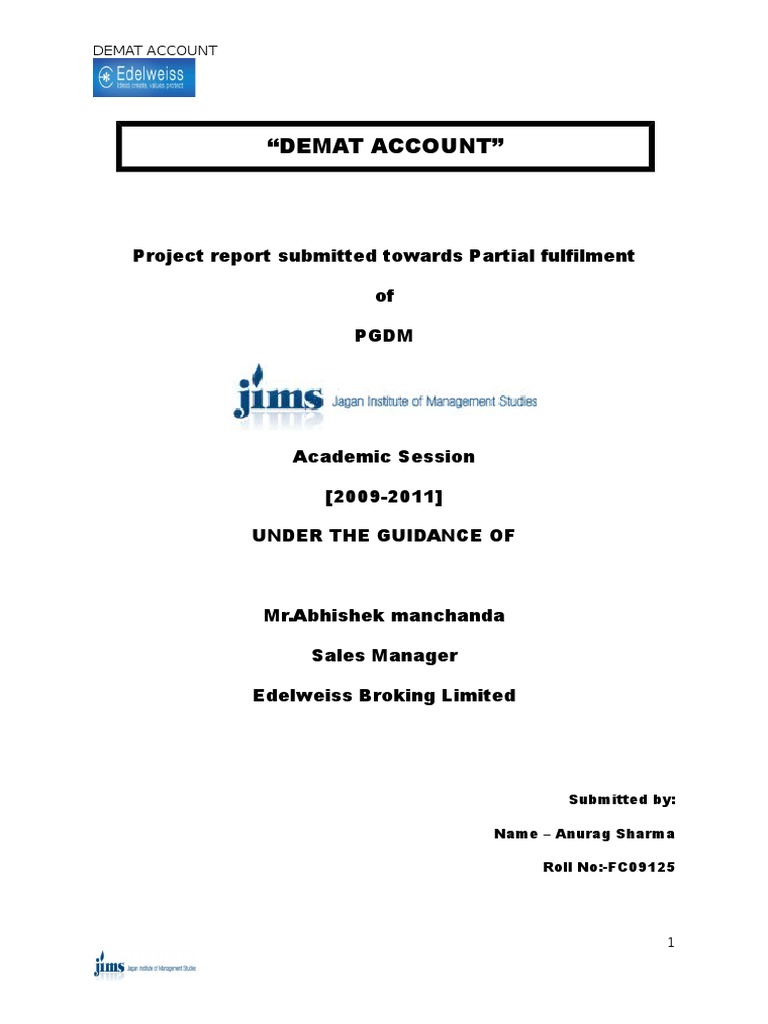 Procedure For Opening A Demat Ac Sjyc Accounts Project | PDF ...