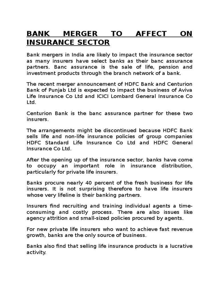 Bank Merger To Affect On Insurance Sector | PDF | Banks | Non Bank ...