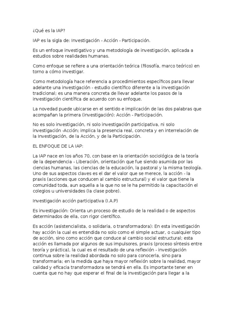 Qué Es La IAP | PDF | Investigación de acción participativa | Teoría