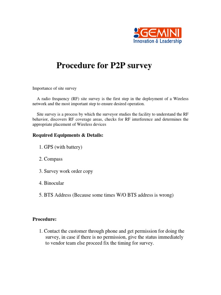 01 PTP Survey Procedure | PDF | Surveying | Wireless