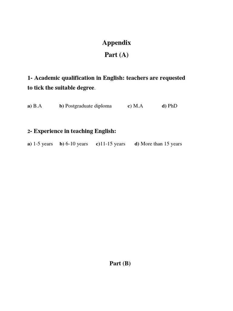 Appendix Part (A) : 1-Academic Qualification in English: Teachers Are ...