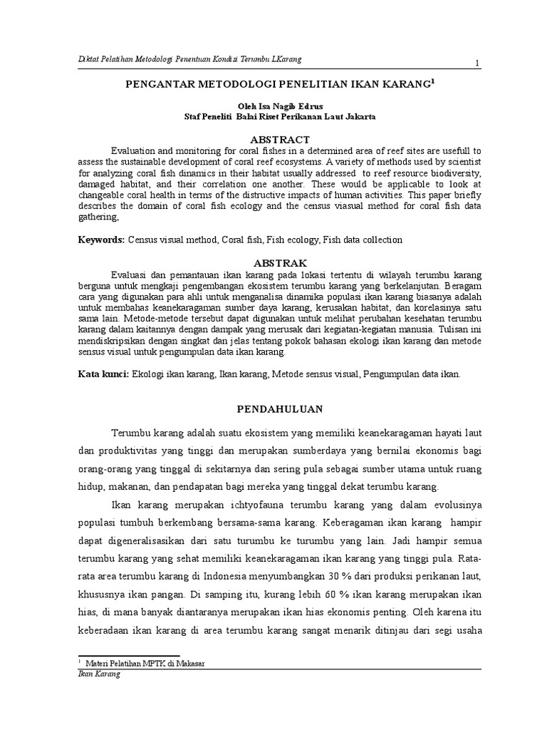 Metode Sensus Visual untuk Pengumpulan Data Ikan Karang | PDF