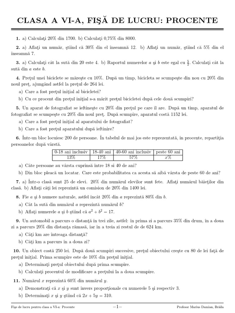 Fisa de Lucru Procente