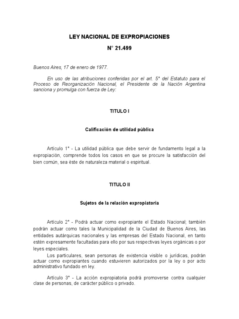 Ley Nacional de Expropiaciones | PDF | Dominio eminente | Propiedad