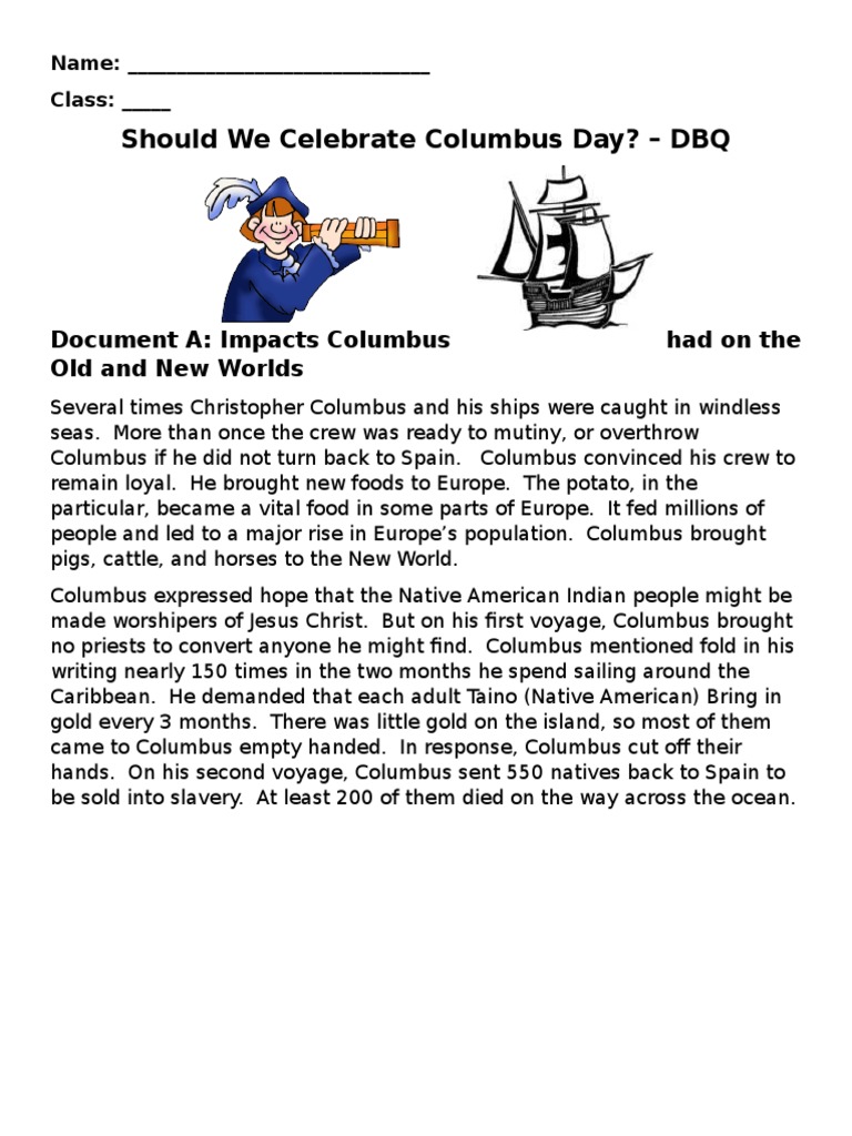 Day 2.5 - Christopher Columbus Hero or Villain DBQ | PDF | Christopher ...