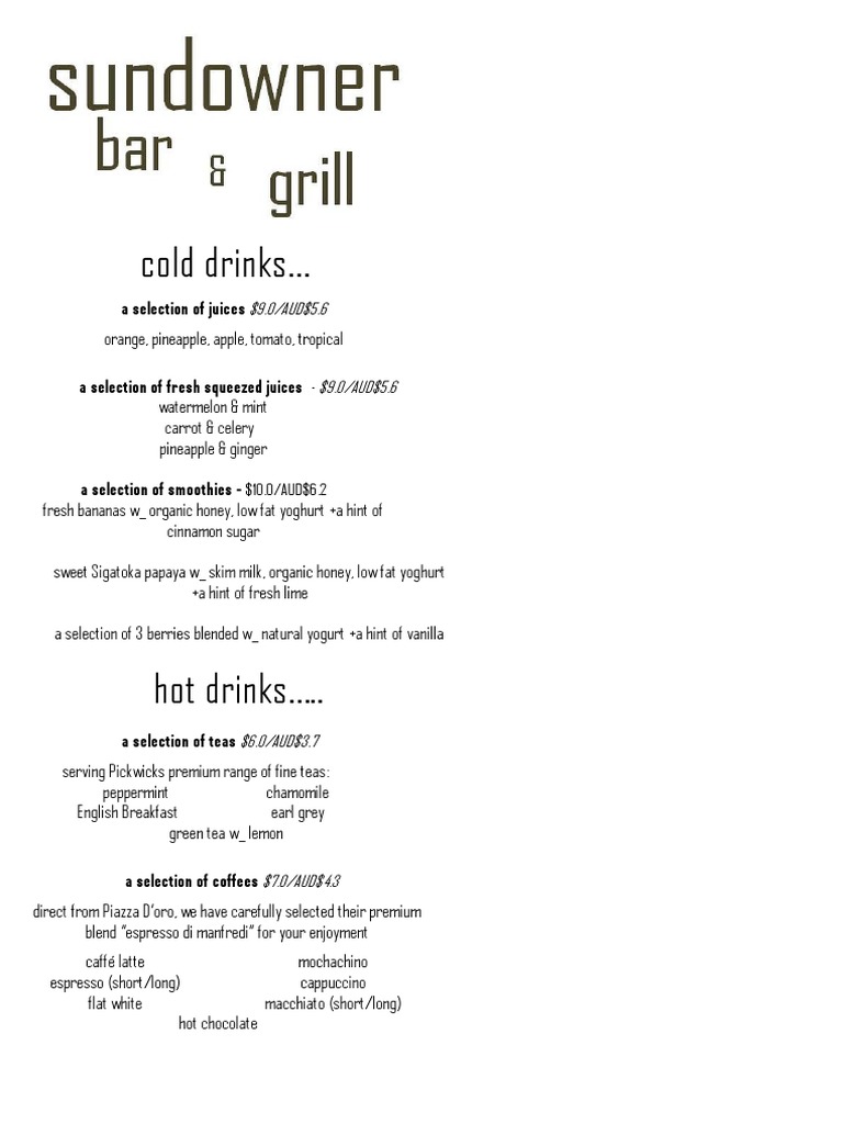 Sundowner Bar Breakfast | PDF | Cooking, Food & Wine | Wellness