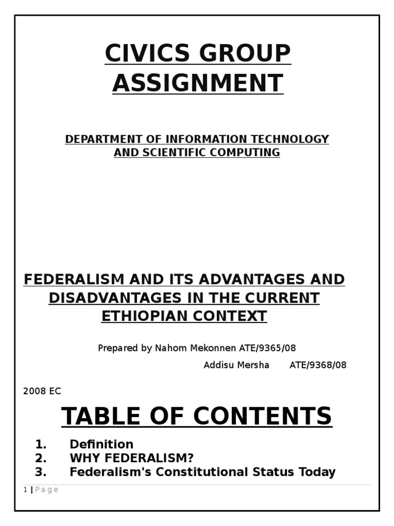 Civics Assignment | PDF | Federalism | Ethiopia