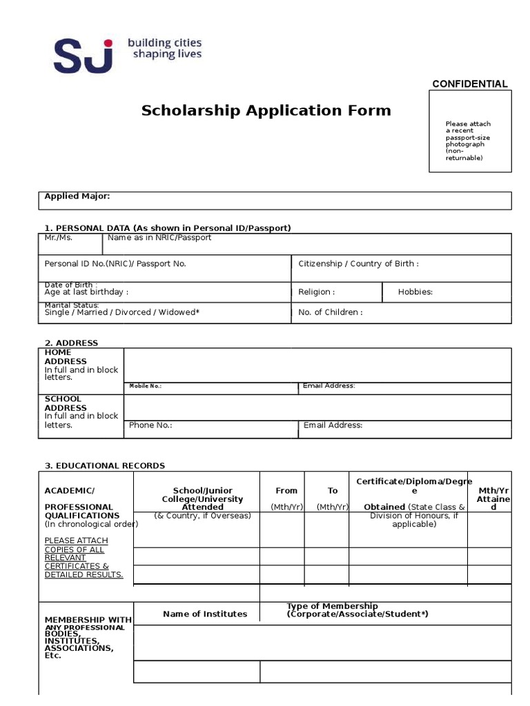 Scholarship Application Form Template | PDF | Career & Growth