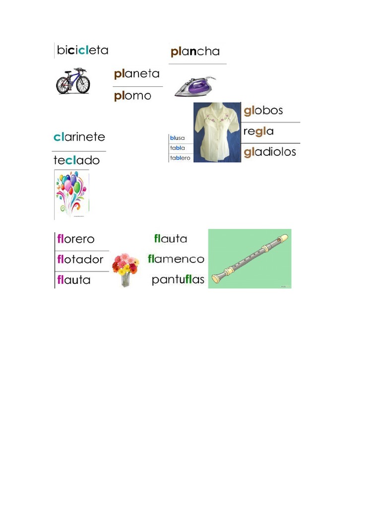 Palabras Con PL, CL, BL, GL, FL, TL | PDF