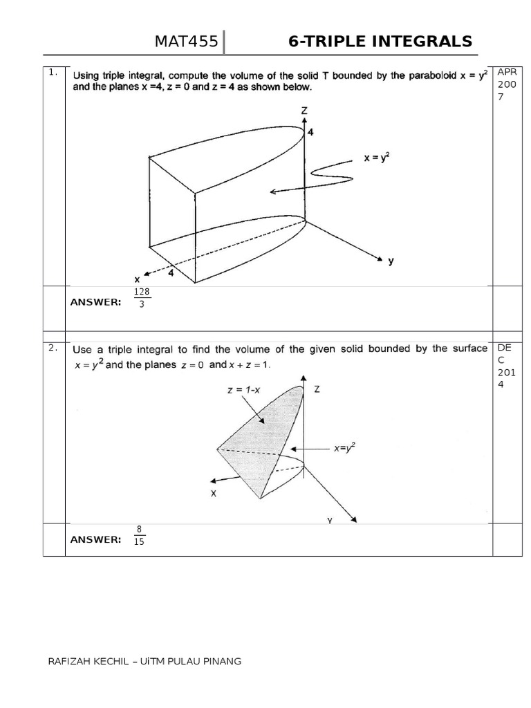 Mat455-Tutorial 2 Triple Integral) | PDF
