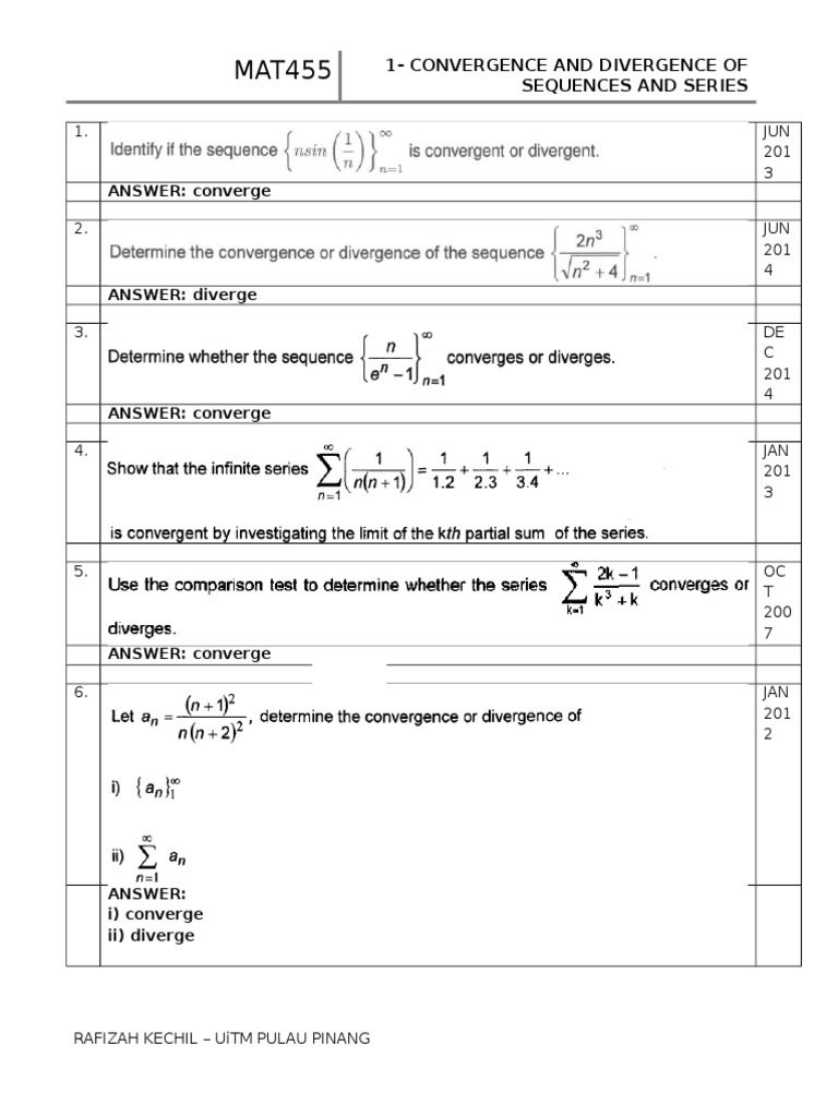 Mat455-Tutorial 7 (Sequences and Series) | PDF