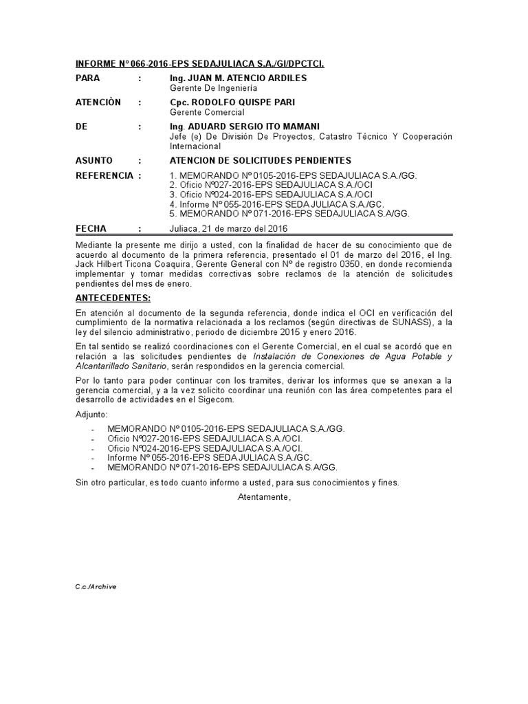 INFORME A GERENCIA COMERCIAL