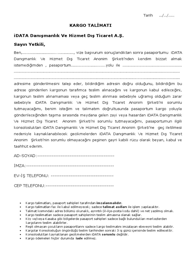 It Kargo Talimat Formu 20140314 | PDF
