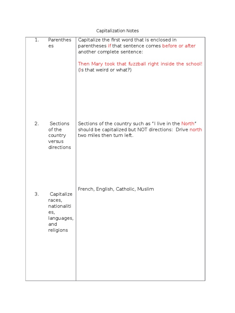 Capitilization Notes | PDF