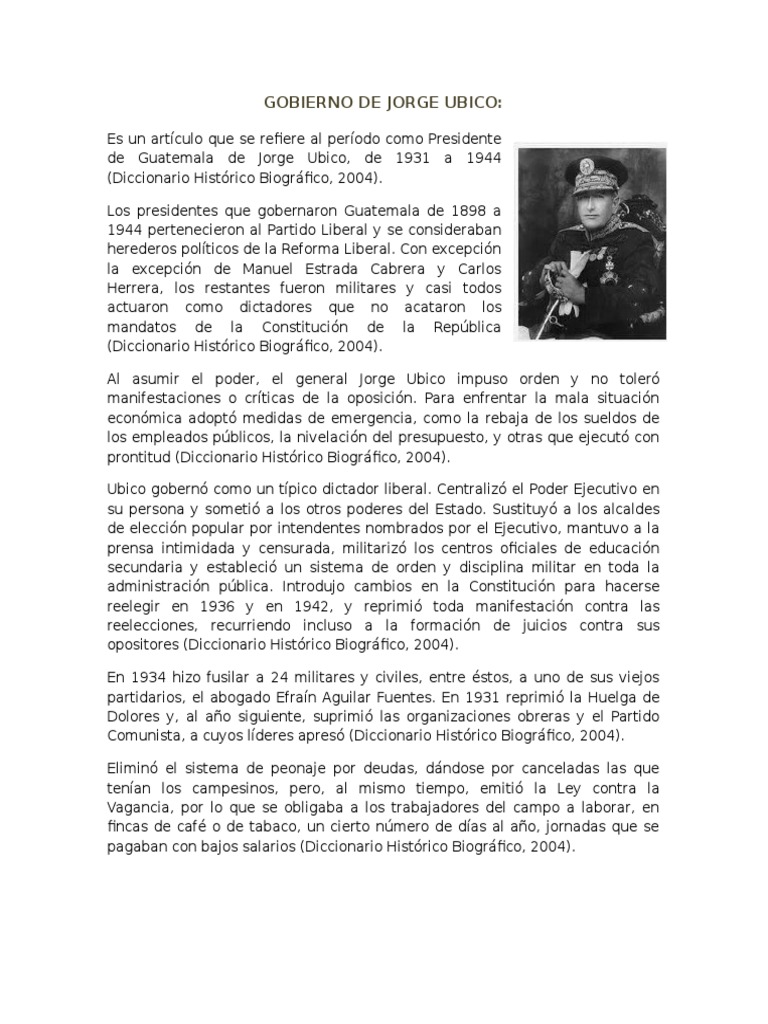 Dictadura de Jorge Ubico en Guatemala | PDF | Guatemala | Formas de ...