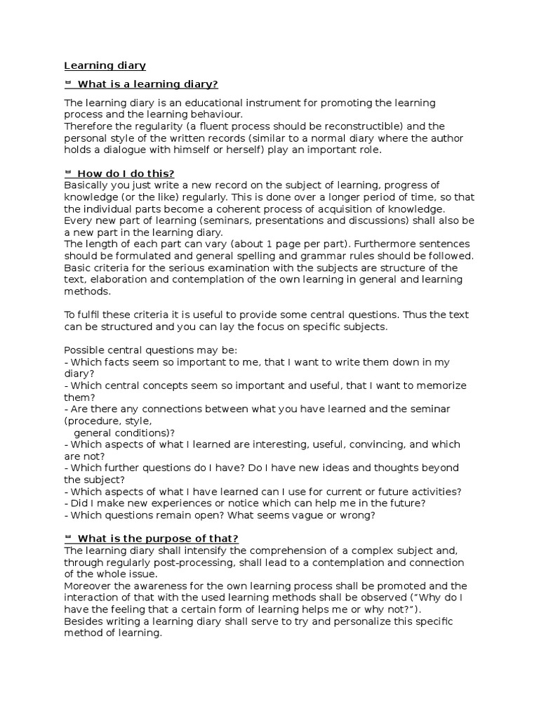 Learning Diary | PDF | Reading Comprehension | Language Acquisition