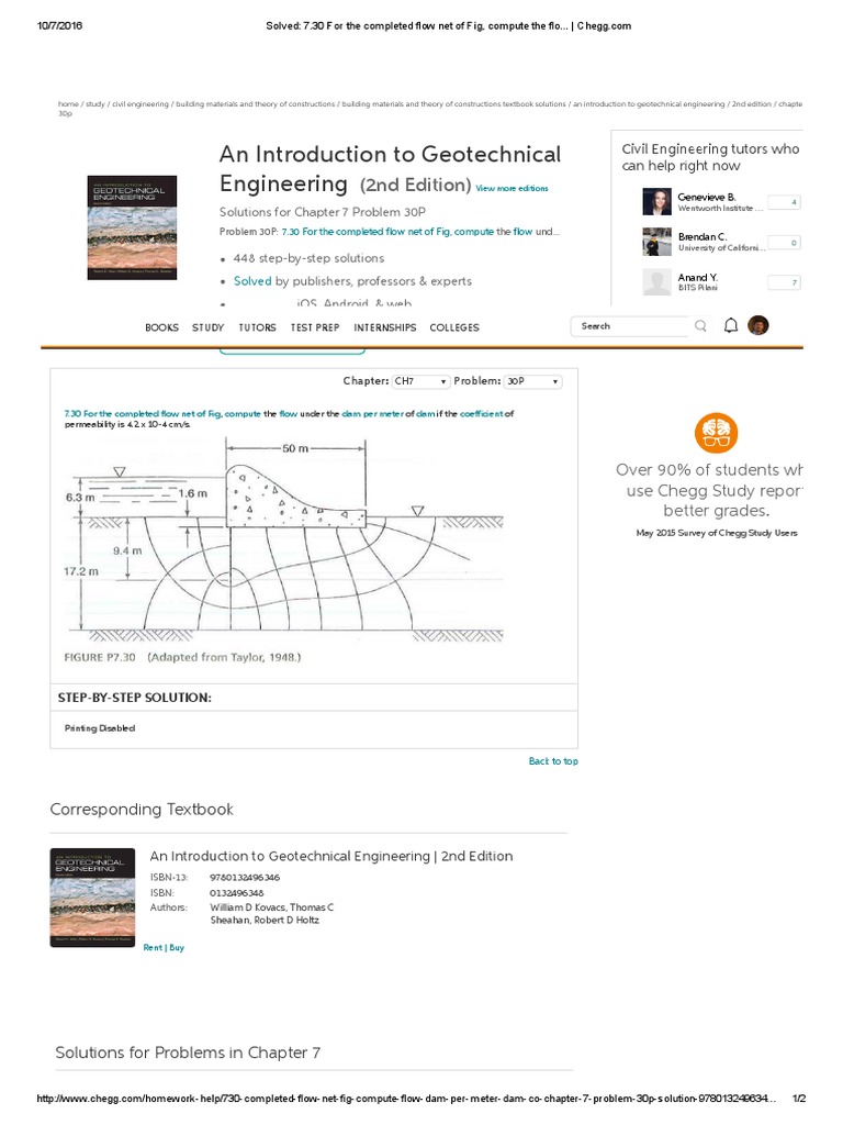 Solved - 7.30 For The Completed Flow Net of Fig, Compute The Flo... - Chegg | PDF | Textbook ...