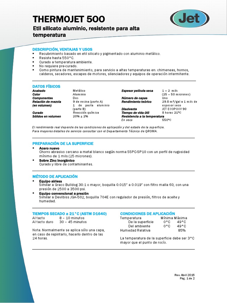 Thermojet 500 | PDF | Aluminio | Sustancias químicas