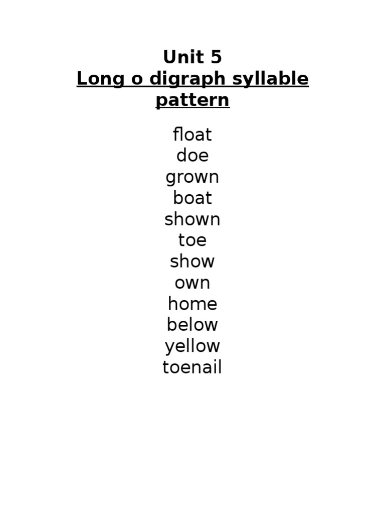 Long O Digraph Syllable Patterns | PDF