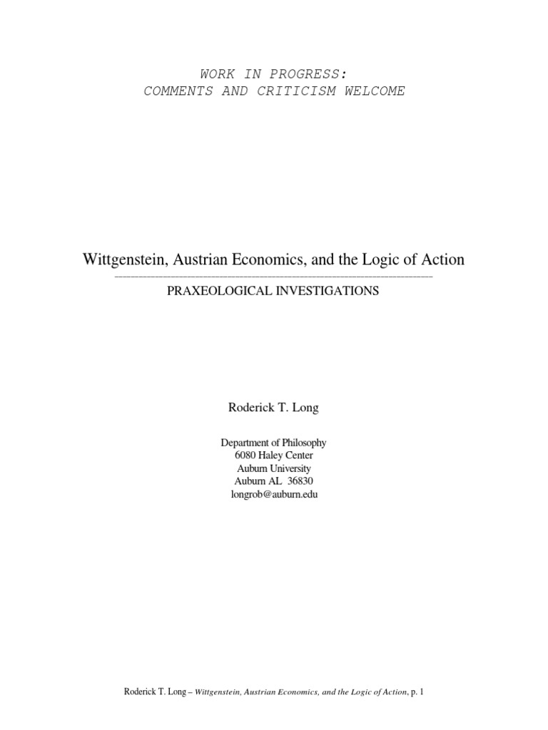Roderick Long - Wittgenstein, Austrian Economics, and The Logic of ...