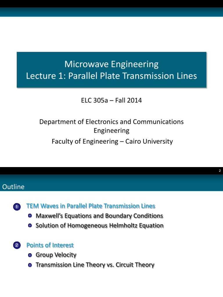 Microwave Engineering Lecture 1: Parallel Plate Transmission Lines | PDF | Dispersion (Optics ...
