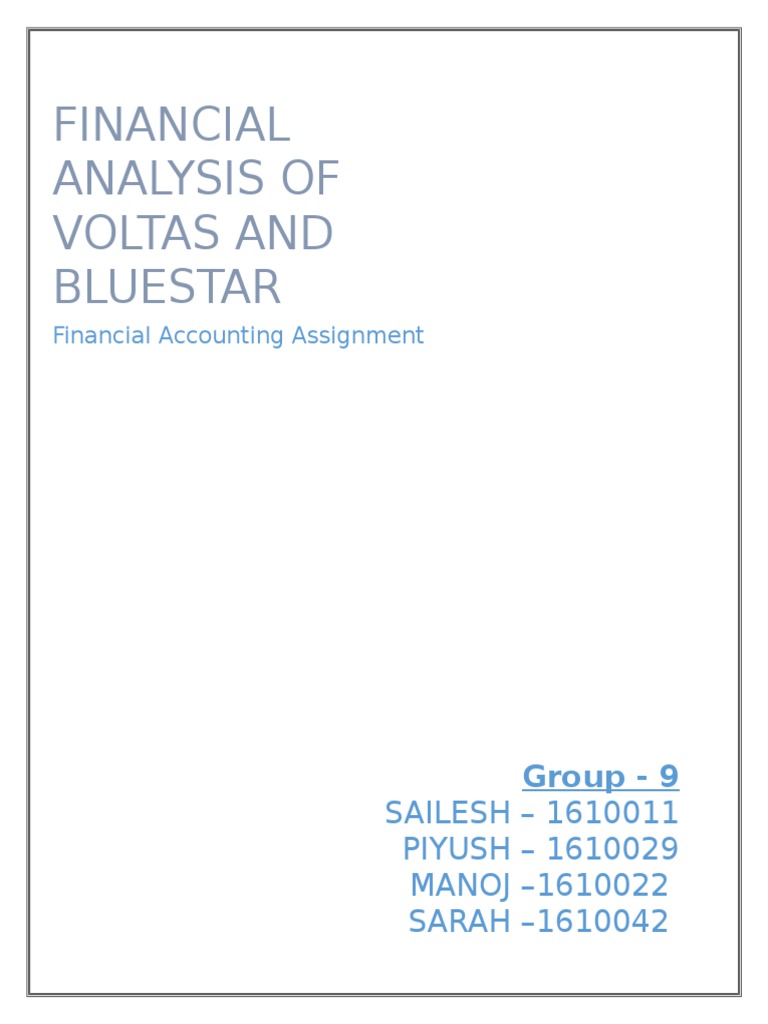 Final Project - FA Assignment Financial Analysis of Voltas | PDF ...