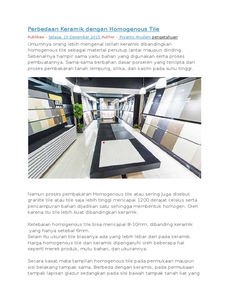 Perbedaan Keramik Dengan Homogenous Tile | PDF