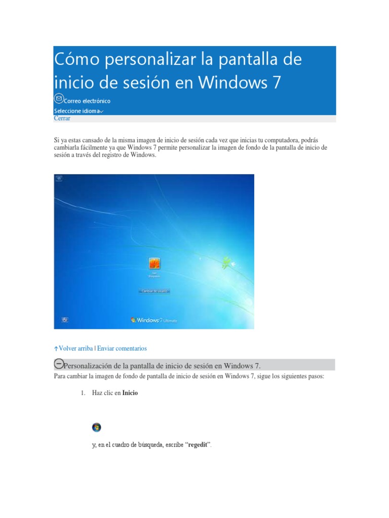 Cómo Personalizar La Pantalla de Inicio de Sesión en Windows 7 | PDF ...