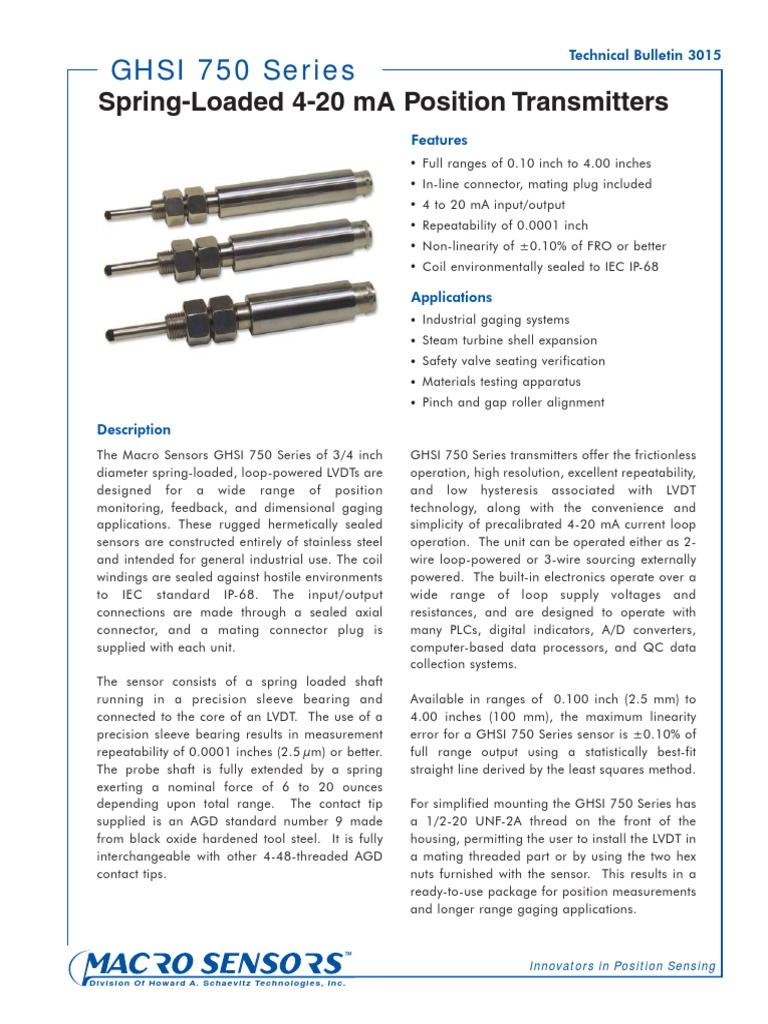 GHSI 750 Series: Spring-Loaded 4-20 Ma Position Transmitters | PDF ...