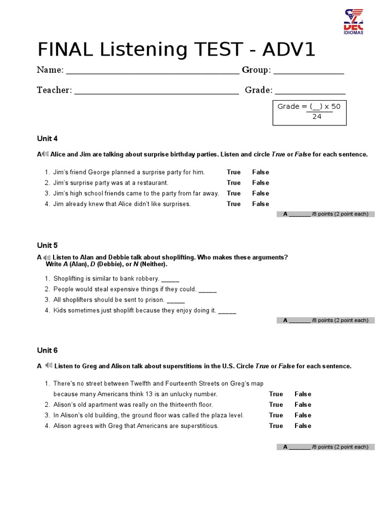Final Listening Test - AVD 1 | PDF