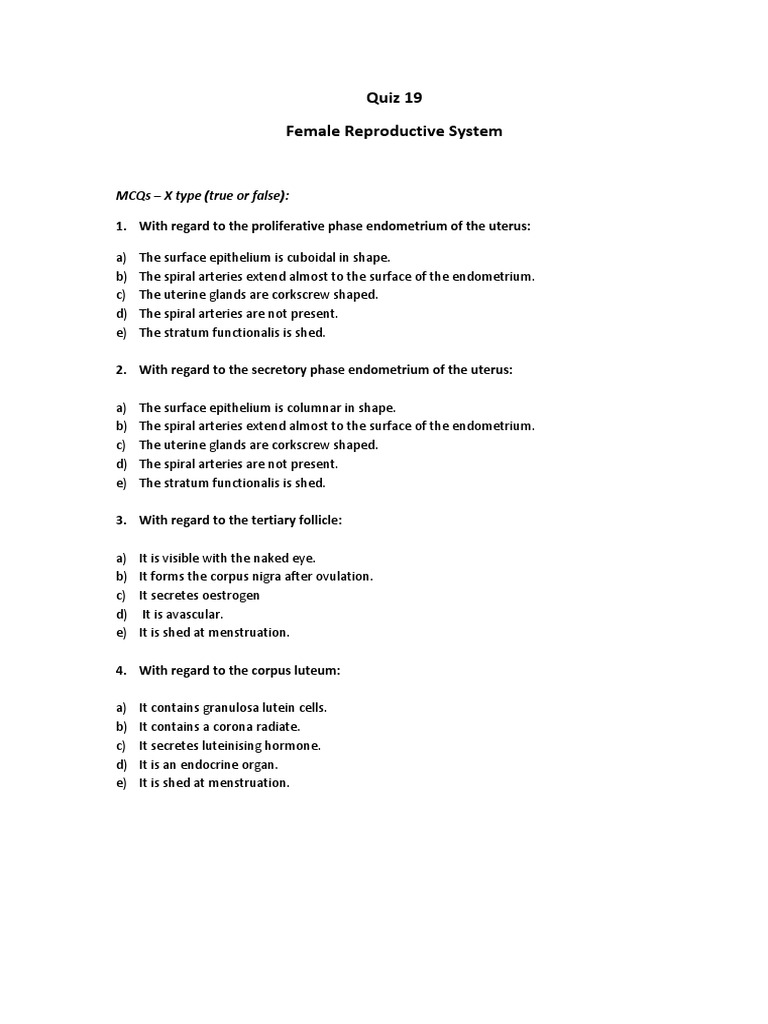 ANP2001 Female Reproductive System LAB QUIZ PDF | PDF | Menstrual Cycle ...