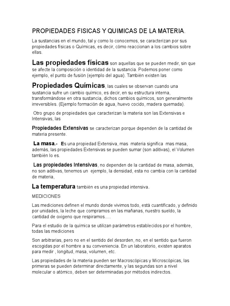 Propiedades Fisicas y Quimicas de La Materia | PDF | Importar ...