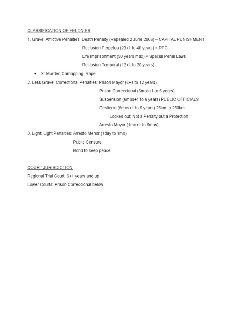 Classification of Felonies