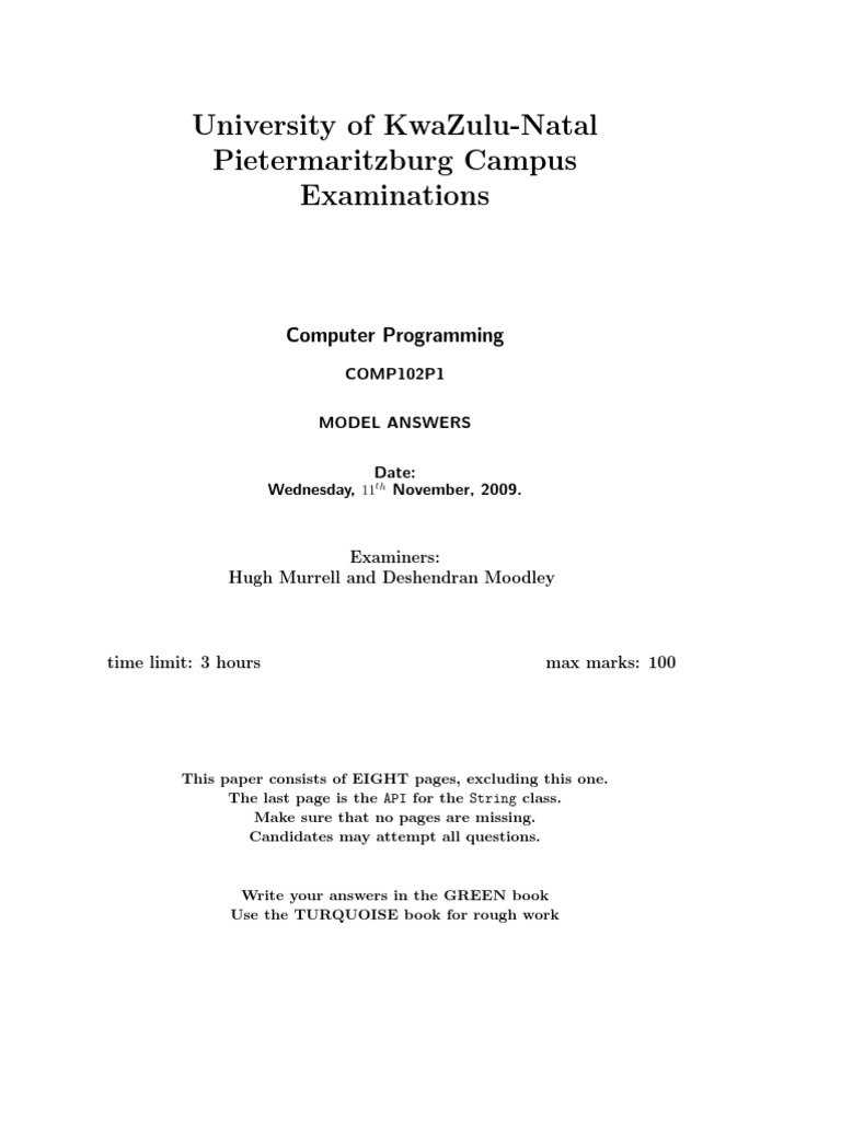 Java Exam 2009 With Model Answers | PDF | Integer (Computer Science ...