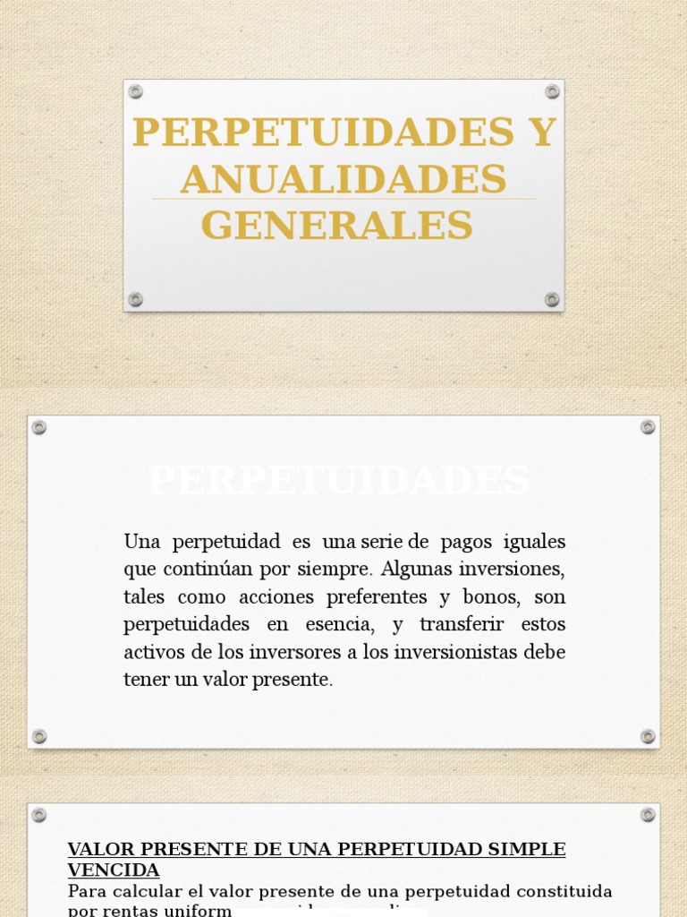Anualidades y Perpetuidades Generales | PDF | Interés | Dinero
