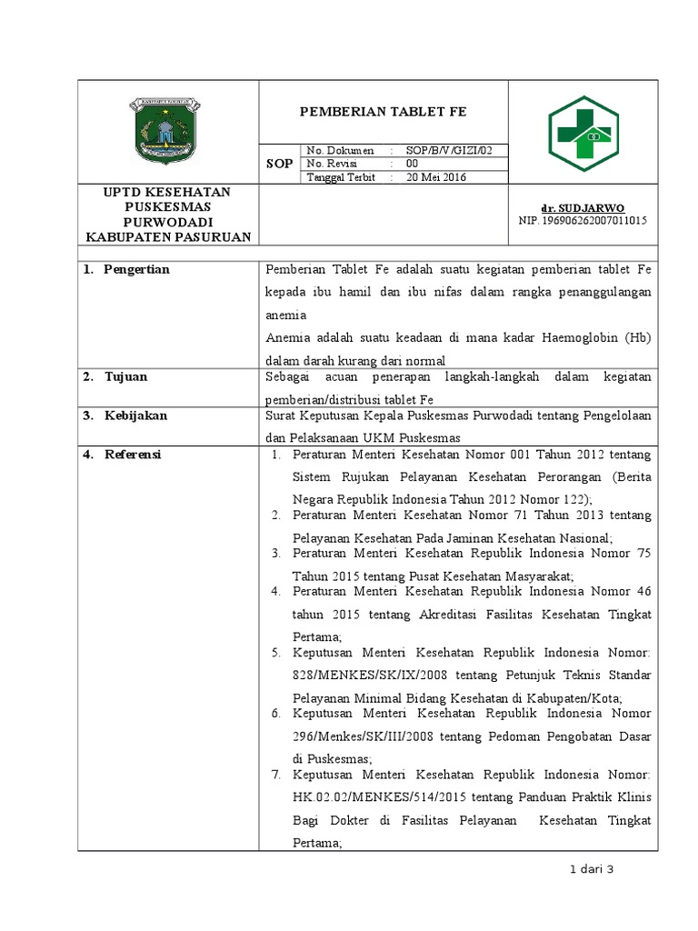 SOP Pemberian Tablet FE | PDF