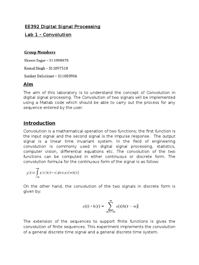 Lab 1 Report | PDF | Convolution | Signal (Electrical Engineering)