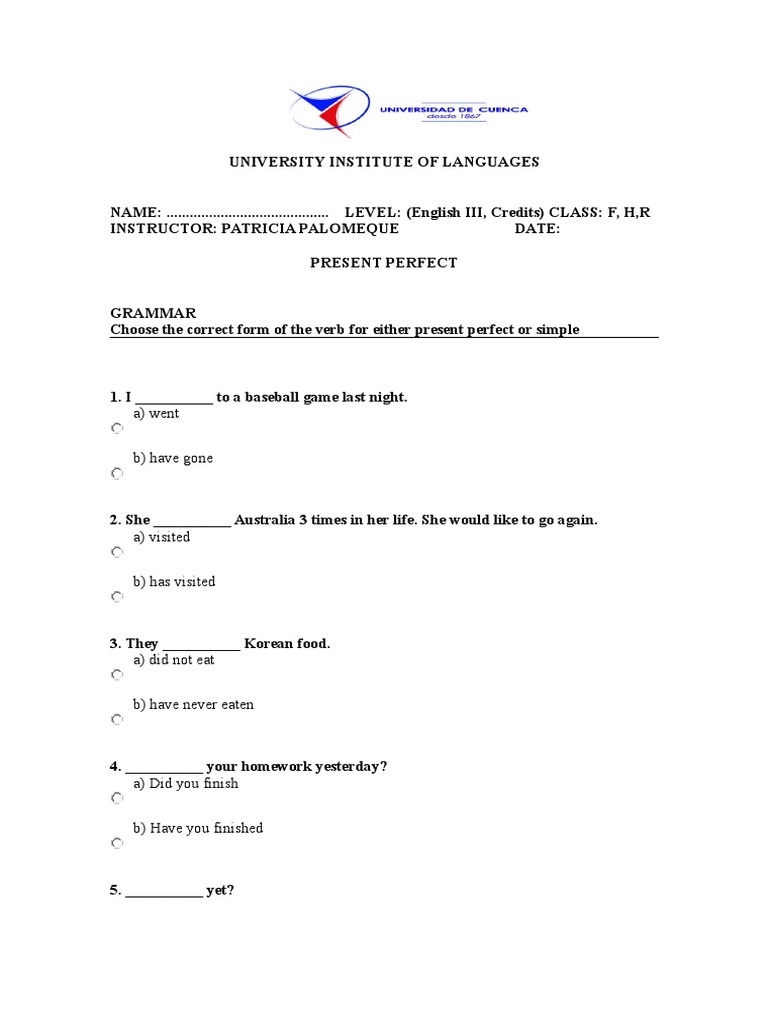 Present Perfect Material | PDF | Verb | Grammatical Tense