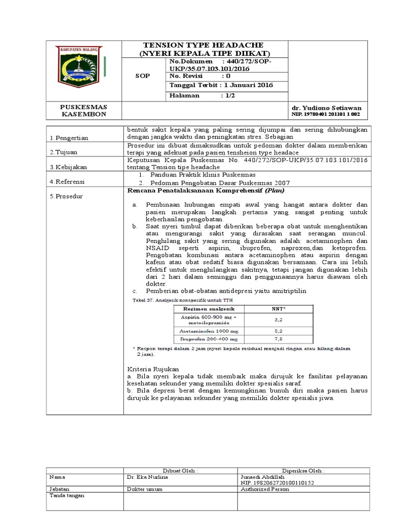 Sop Tension Type Headache (TTH) | PDF
