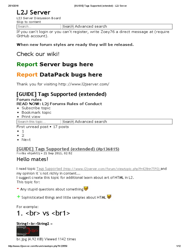 (GUIDE) Tags Supported (Extended) - L2J Server | PDF | Internet Forum ...