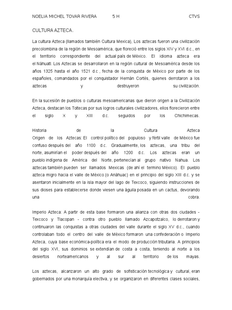 Cultura Azteca | PDF | azteca | Mesoamérica