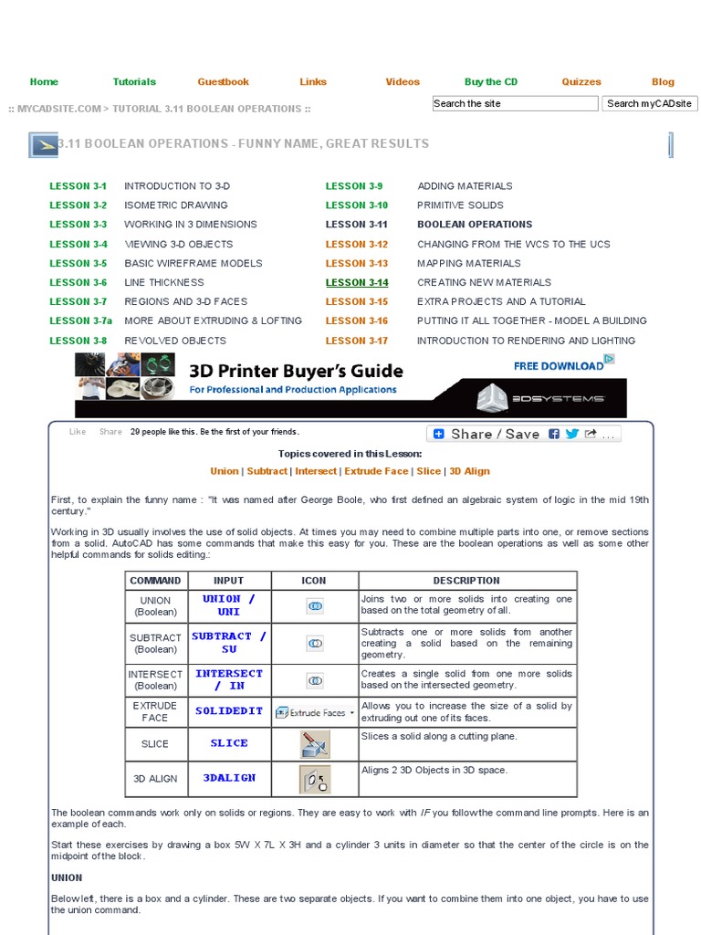 Free AutoCAD Tutorials - Boolean - Union, Subtract, in AutoCAD 2010 ...